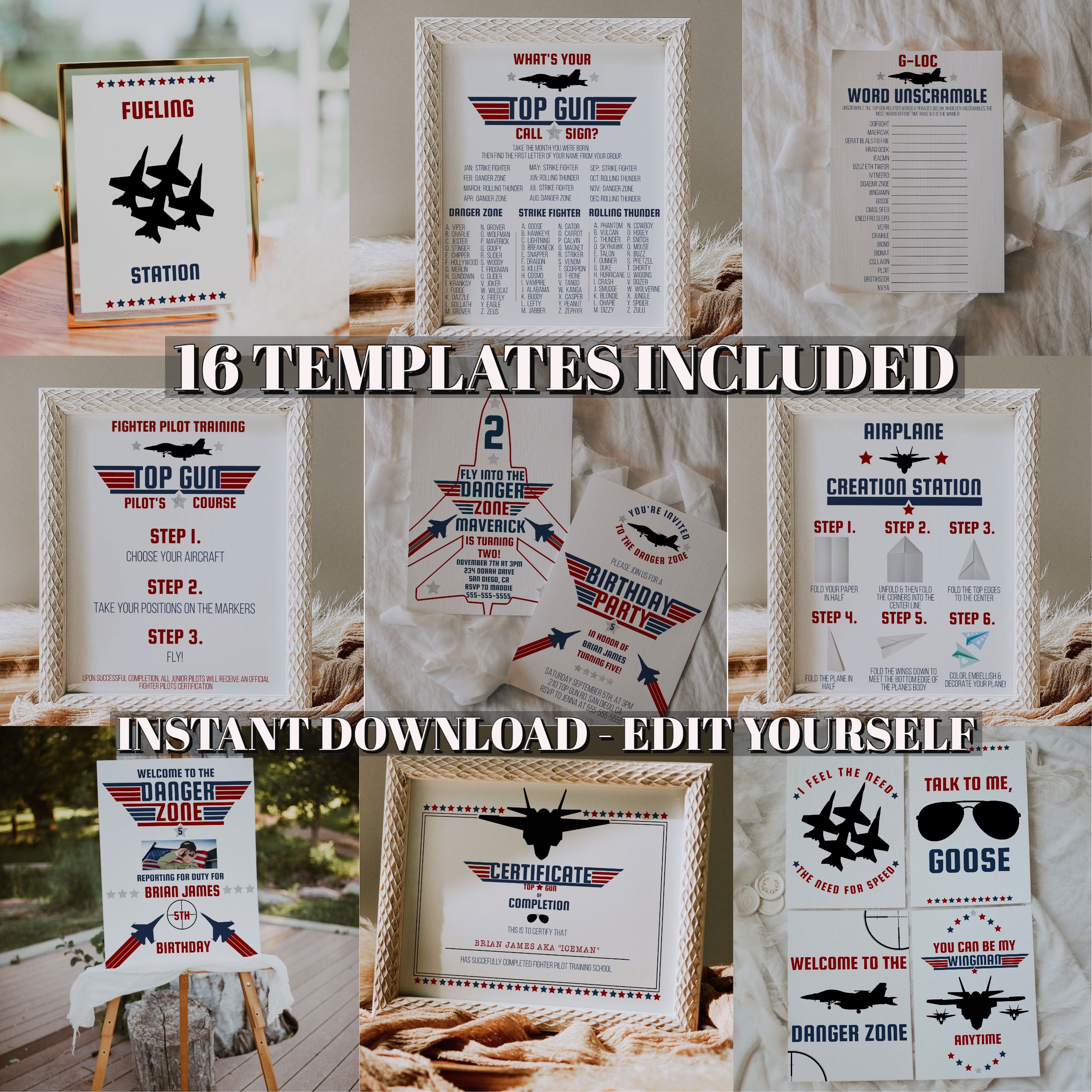 Fighter Pilot Invitation Top Gun Birthday Invitation Bundle Top Gu