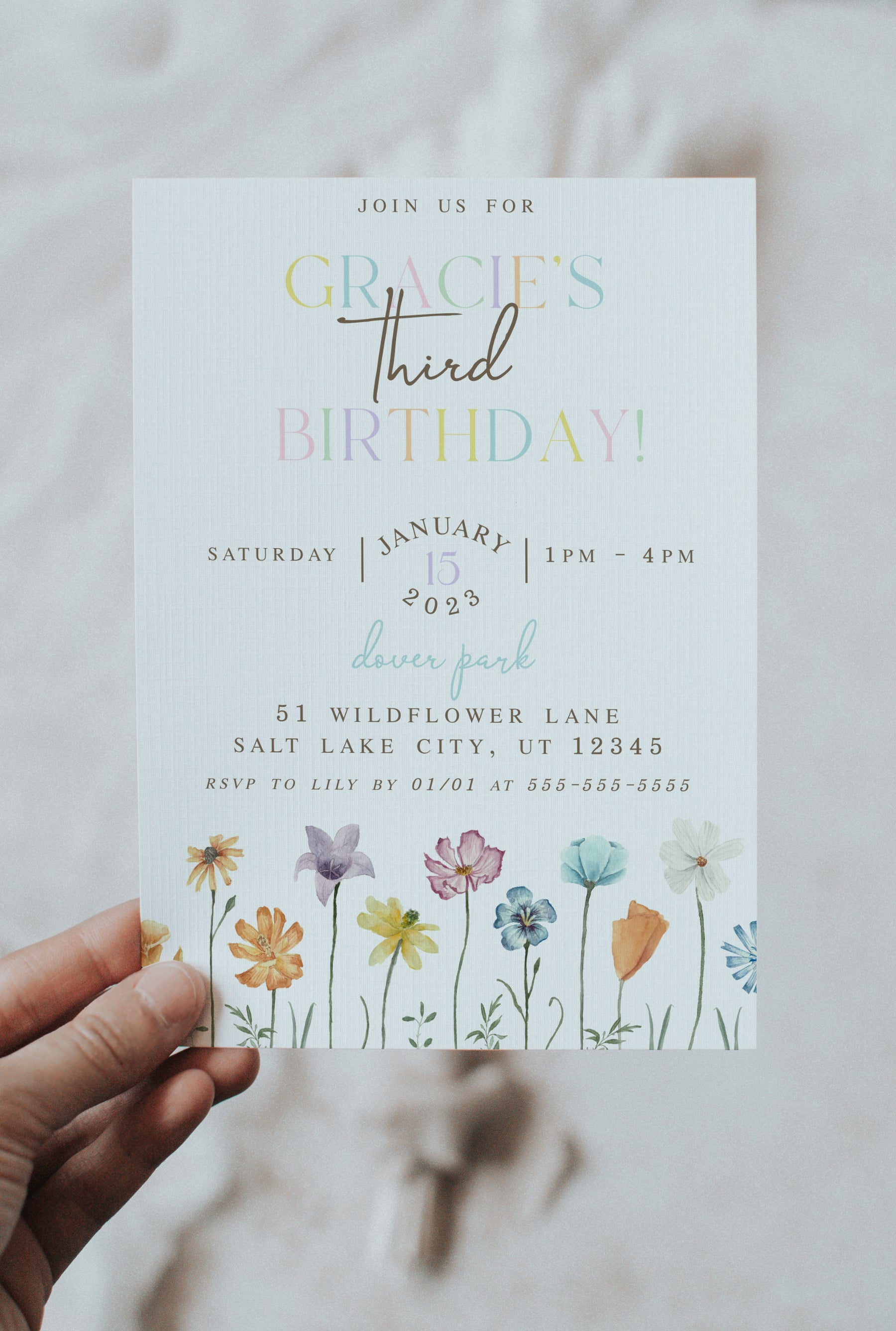 Wildflower Birthday Invitation Template - Floral Birthday Invite - Boh ...