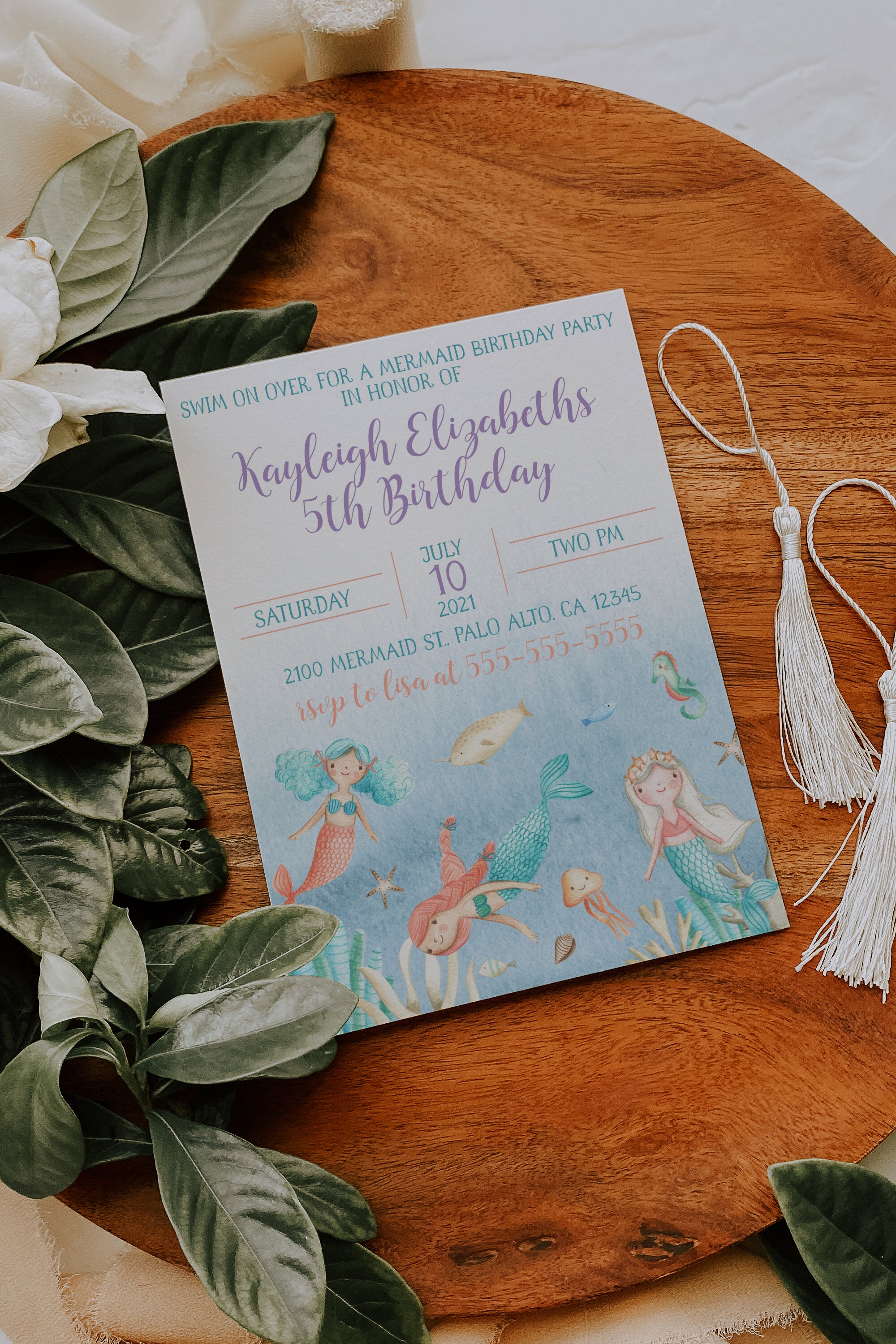 Mermaid Birthday Invitation - Mermaid Princess Theme Birthday Invitati ...