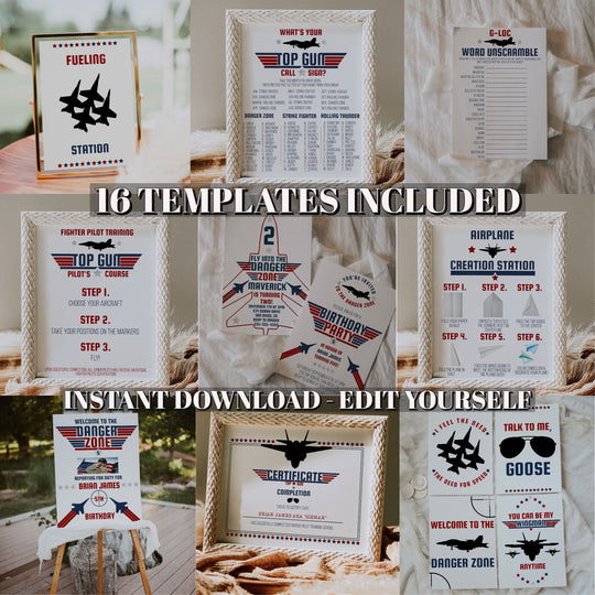 Fighter Pilot Invitation - Top Gun Birthday Invitation Bundle - Top Gu ...