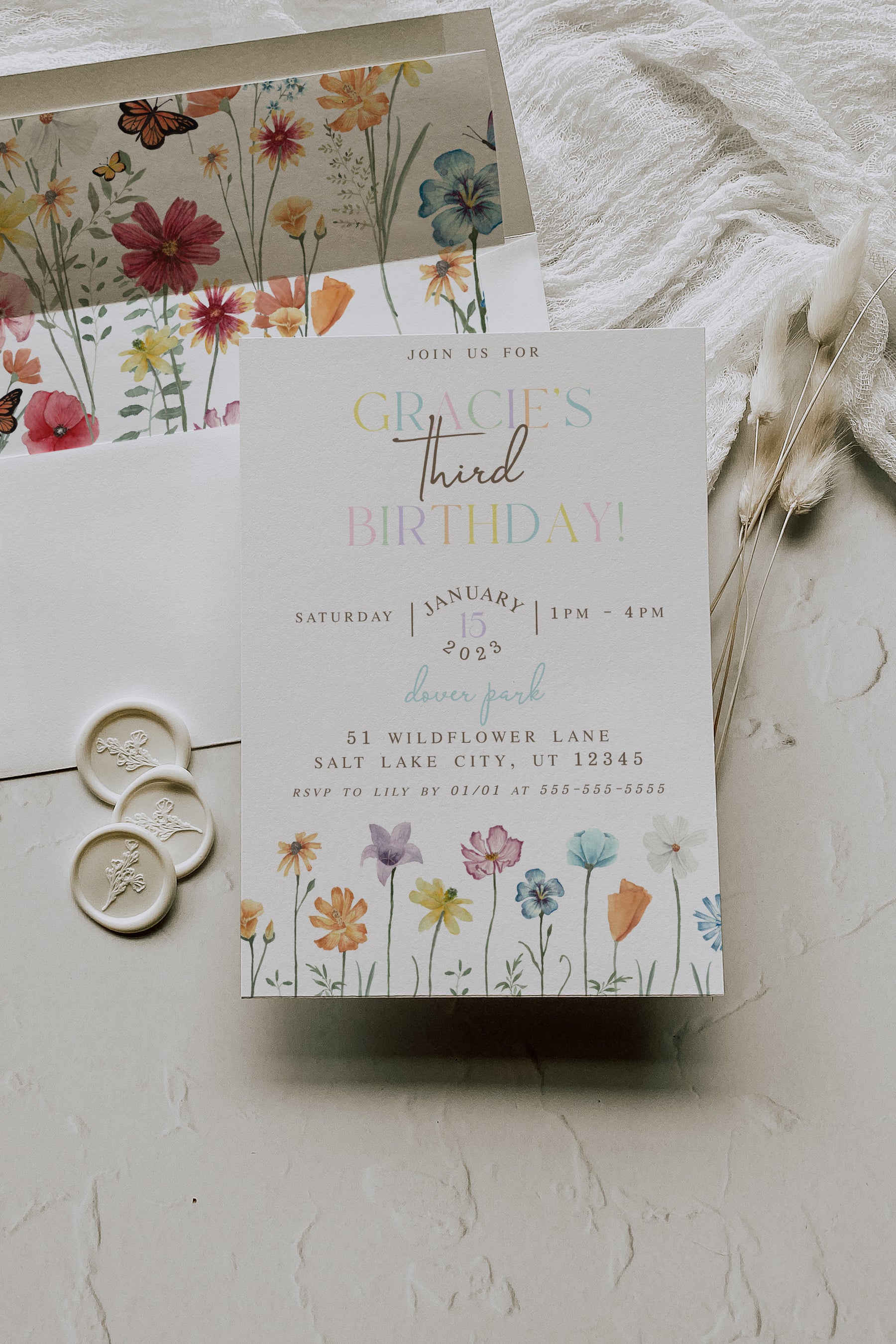 Wildflower Birthday Invitation Template - Floral Birthday Invite - Boh ...
